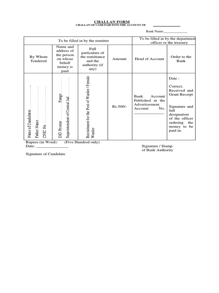 Challan Form For Deposit of Fee | PDF | Financial Services | Service Industries