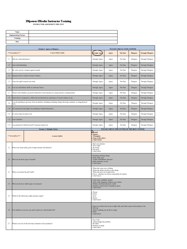 (3a) IMpower-IMsafer Female Instructor Pre-Test | Download Free PDF ...