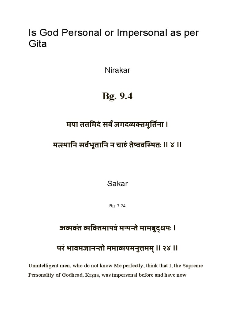 Is God Personal or Impersonal As Per Gita | PDF