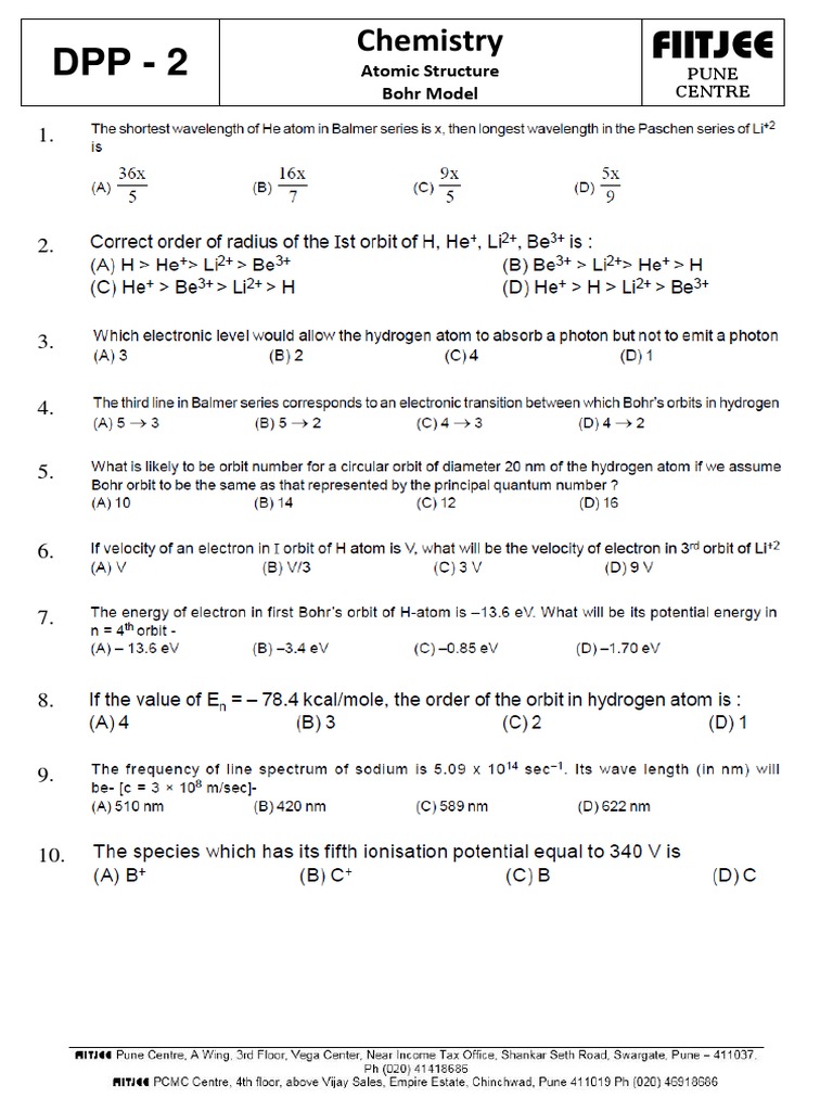 Atomic Structure DPP 2 | PDF