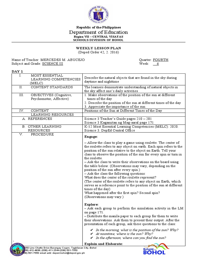 PLP SCI3 Q4 WK6-new | PDF | Learning | Teachers