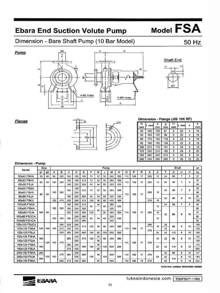 Ebara FS - Dimensi Pompa | PDF