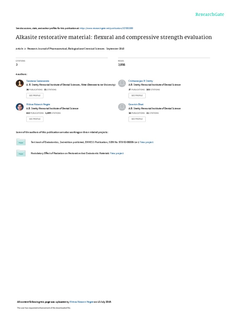 Alkasite Restorative Material: Exural and Compressive Strength ...