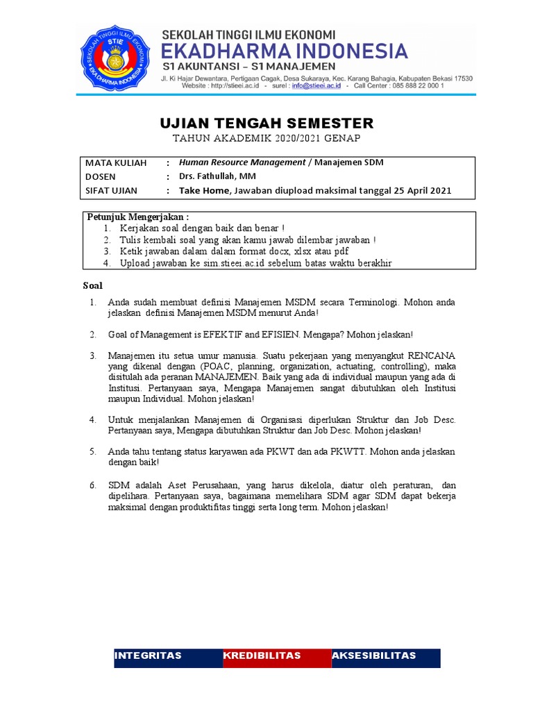UTS Manajemen SDM 2020/2021 Genap | PDF
