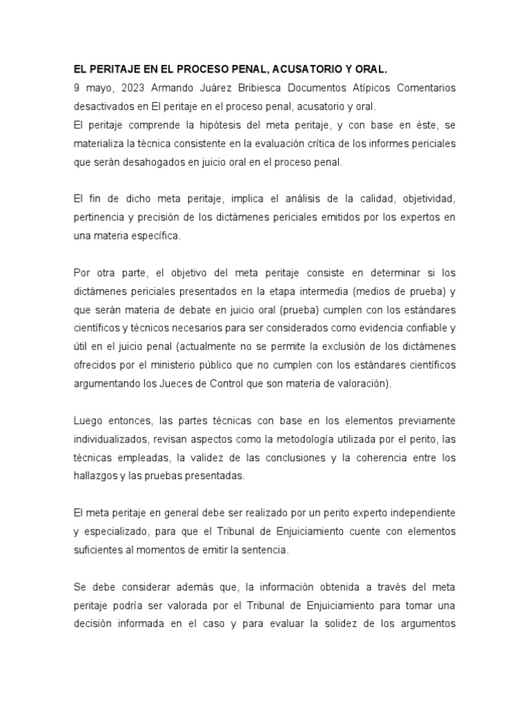 Meta Peritaje en el Proceso Penal | PDF | Testigo experto | Experto