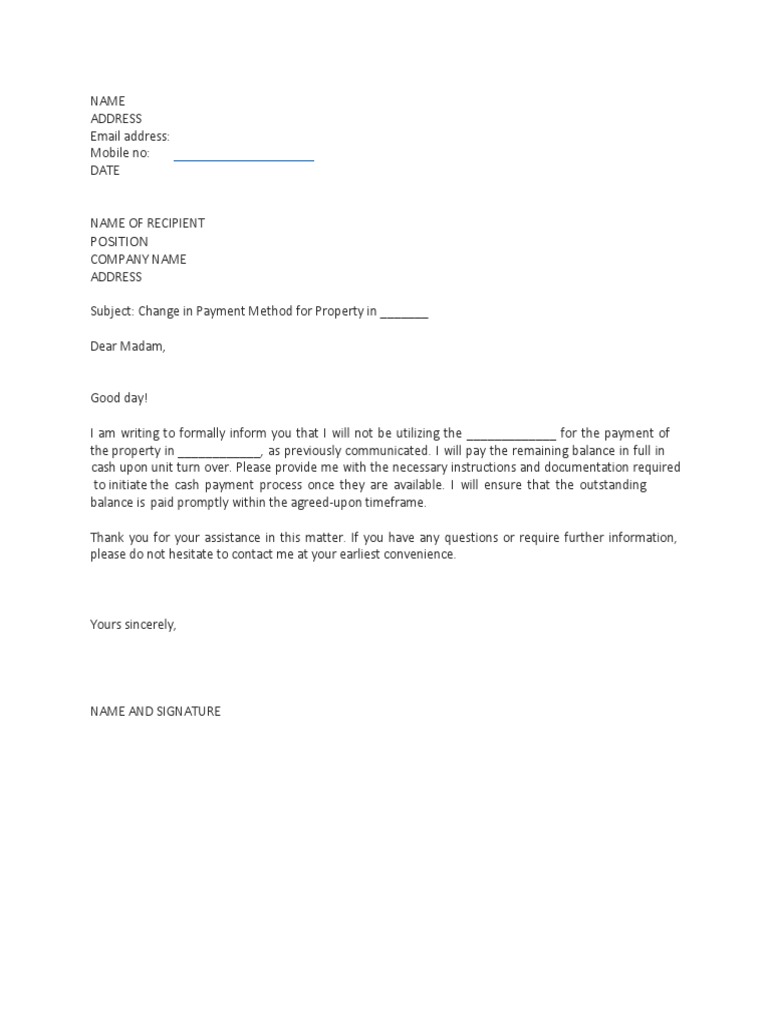 Formal Letter -Change of Payment | PDF
