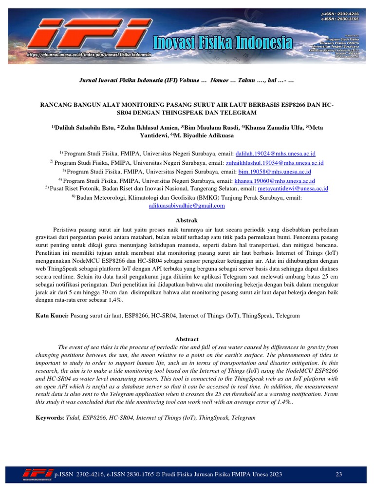 Jurnal Ifi - Monitoring Pasang Surut Air Laut - Dalilah Zuha Bim Khansa | PDF