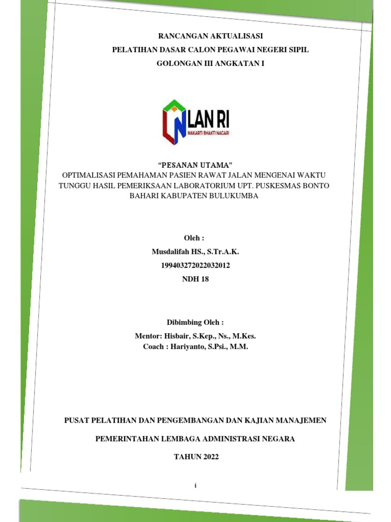 Rancangan Aktualisasi Musdalifah HS, Revisi | PDF | Bisnis