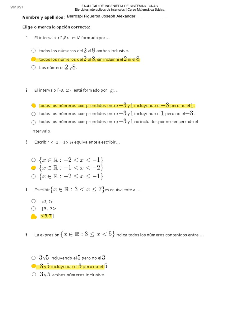 Ejercicios Interactivos de Intervalos | PDF