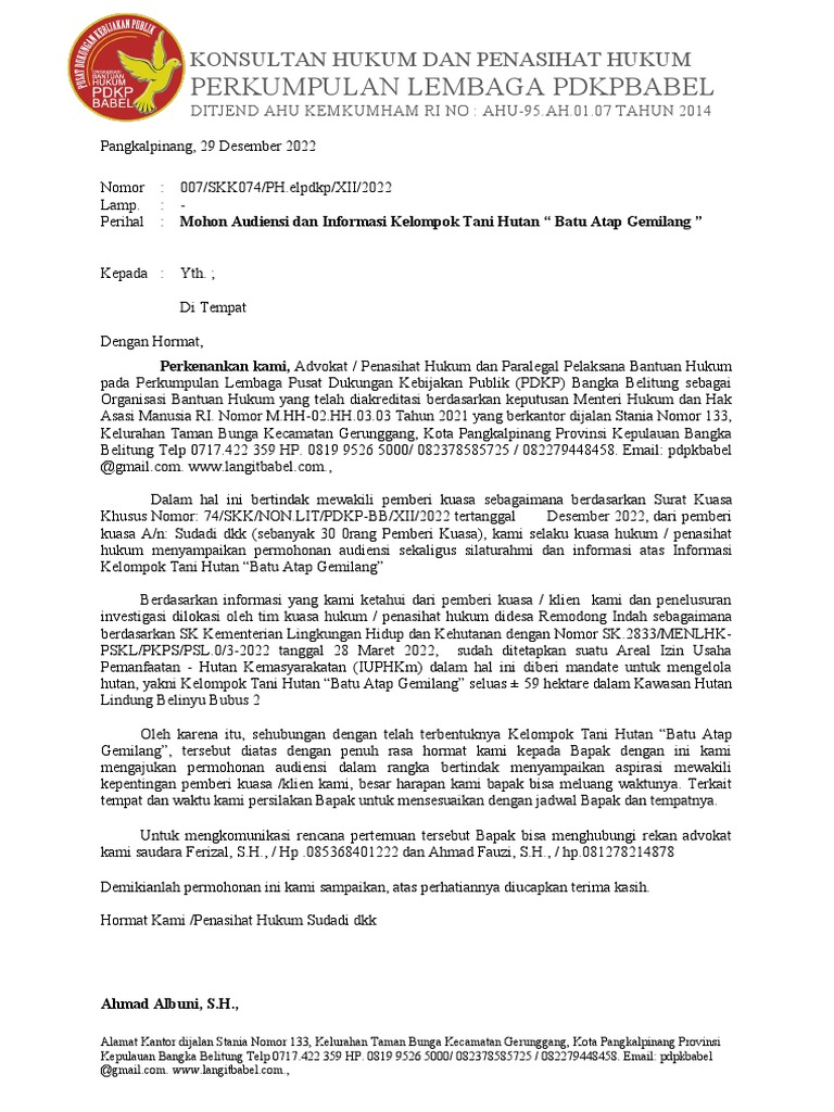Surat Audiensi Dan Informasi | PDF