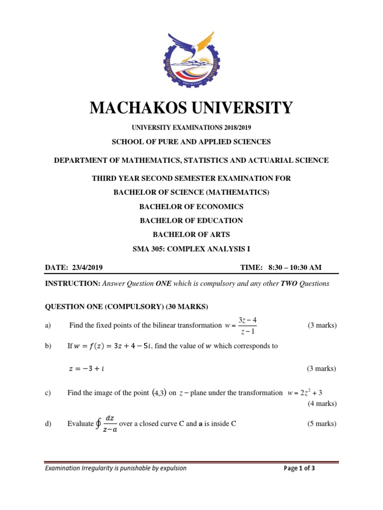 Sma 305 Complex Analysis I | PDF | Mathematical Analysis | Mathematical Physics