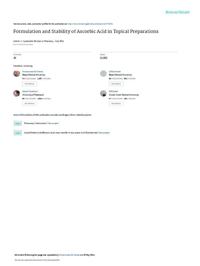 Formulation and Stability of Ascorbic Acid in Topical Preparations | PDF | Emulsion ...