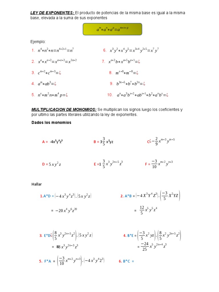 Ley de Exponentes en División | PDF | División (Matemáticas) | Álgebra