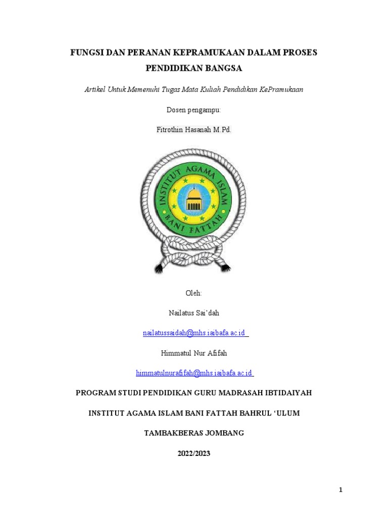 Peranan Kepramukaan dalam Pendidikan Nasional | PDF | Karier & Perkembangan