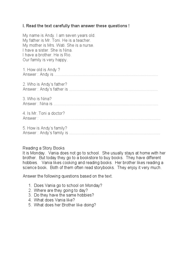 I. Read The Text Carefully Than Answer These Questions ! | PDF