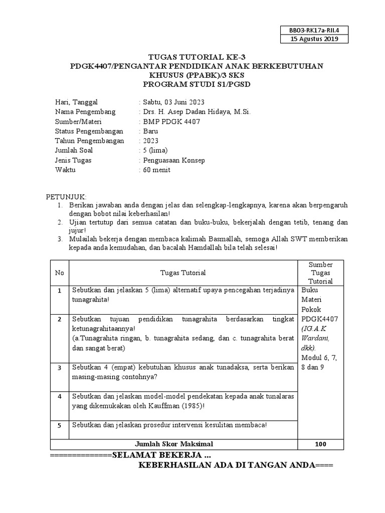 9c. URAIAN TUGAS TUTORIAL 3 - PPABK | PDF