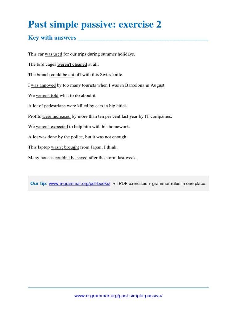Past Simple Passive Exercise 2 Key | PDF