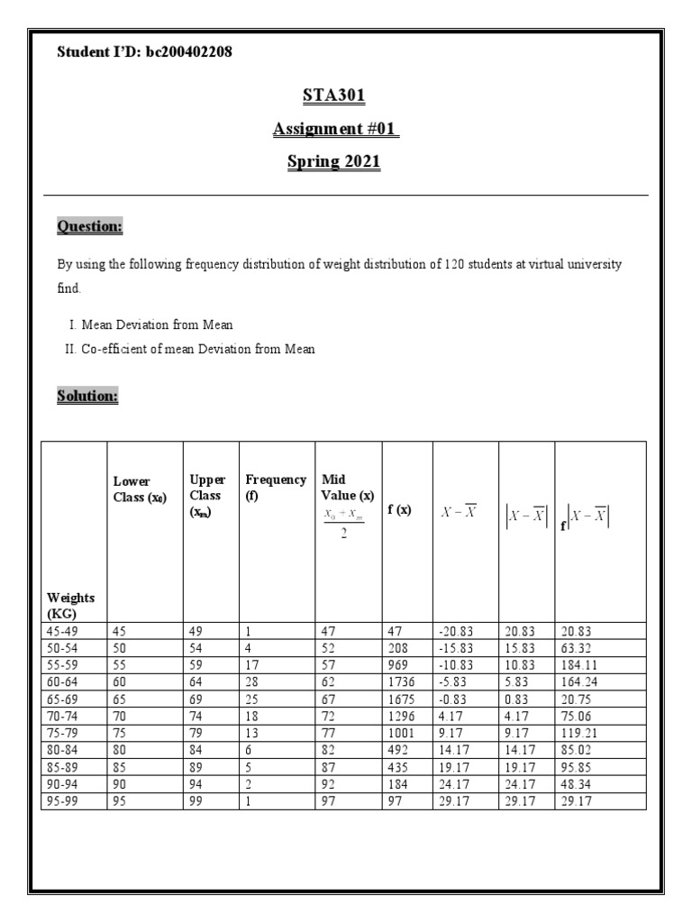STA301 1st Assignment | PDF STA301 1st Assignment | PDF