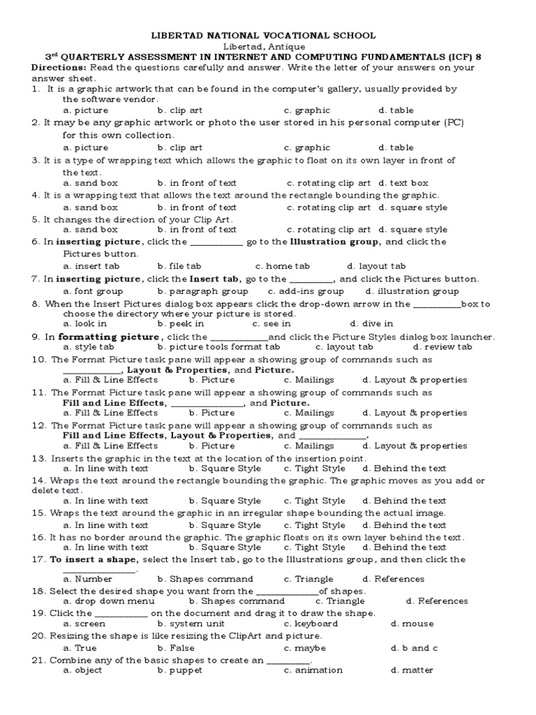 3rd QUARTERLY ASSESSMENT IN ICF8 | PDF | Page Layout | Computing