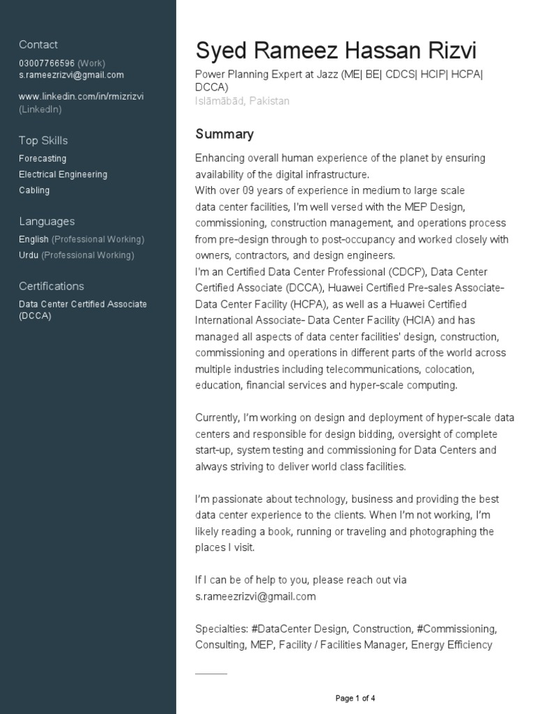 Syed Rameez Hassan Rizvi | PDF | Data Center | Engineering