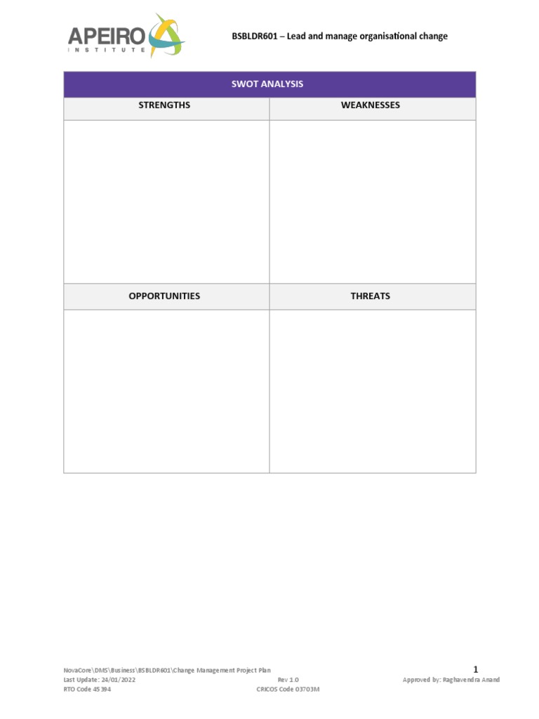 Change Management Project Plan Guide | PDF | Risk | Swot Analysis