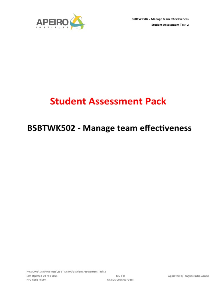 BSBTWK502 - Student Assessment Task 2.v1.0 | PDF | Performance ... BSBTWK502 - Student Assessment Task 2.v1.0 | PDF | Performance ...