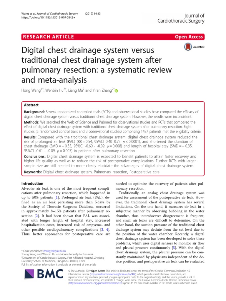 Digital Chest Drainage System Versus Traditional Chest Drainage System ...