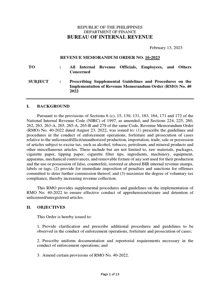 RMO No. 16-2023 FINAL Prescribes Supplemental Guidelines and Procedures On The Implementation of ...