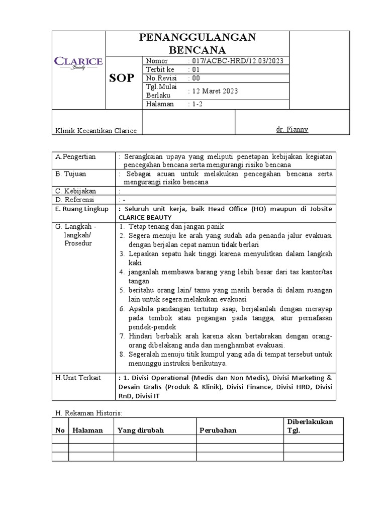 Sop Penanggulangan Bencana | PDF