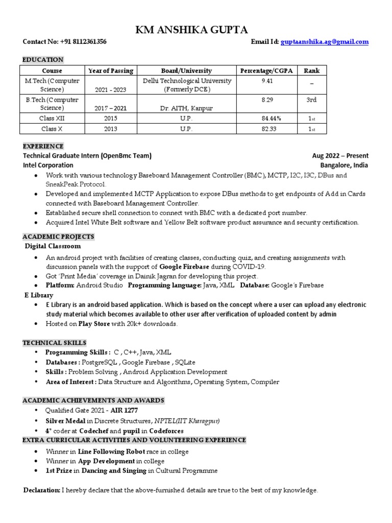 KM Anshika Gupta Resume | PDF KM Anshika Gupta Resume | PDF