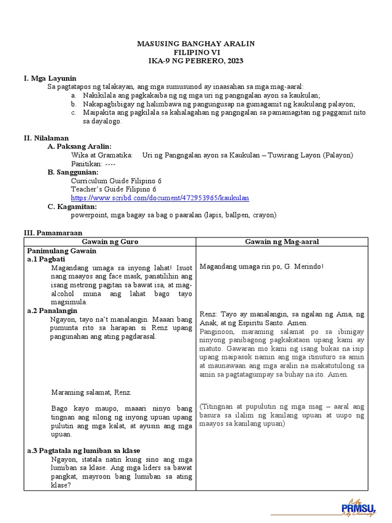 Masusing Banghay Aralin Pormat | PDF