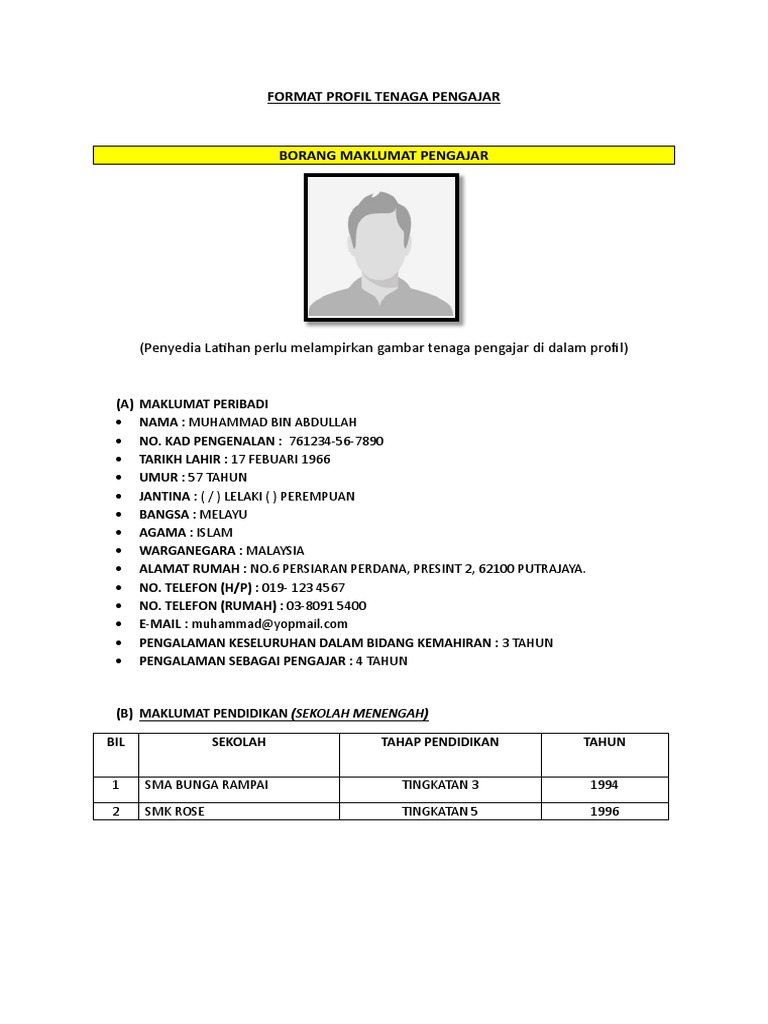 Format Profil Tenaga Pengajar | PDF