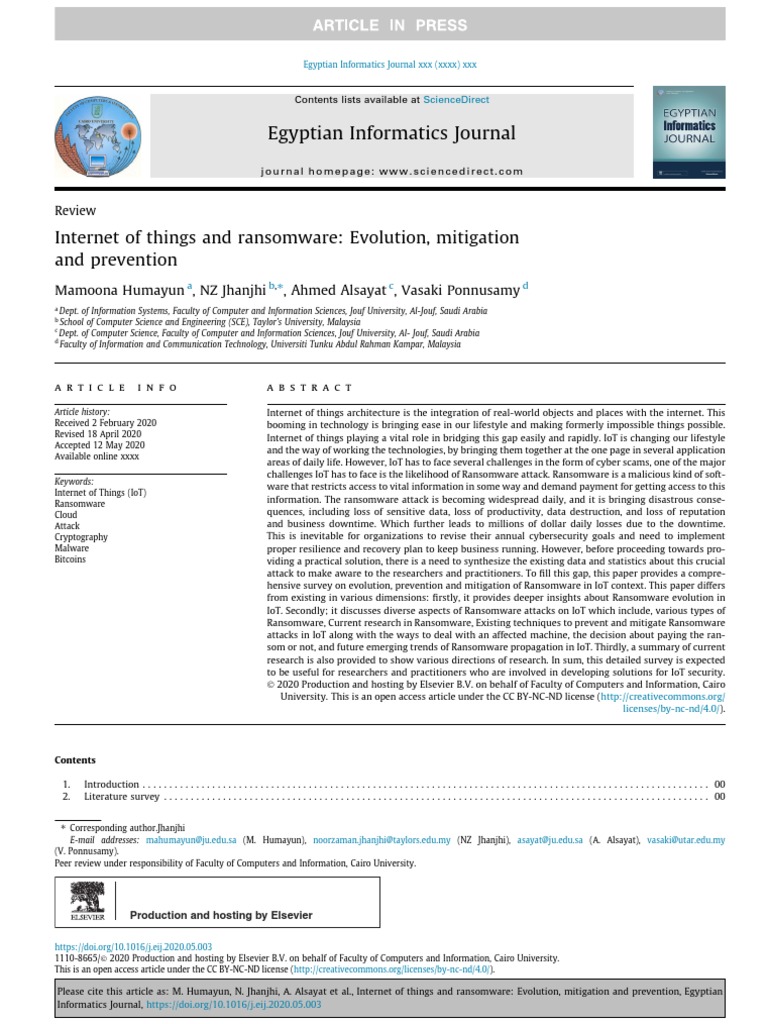 Egyptian Informatics Journal Mamoona Humayun NZ Jhanjhi Ahmed