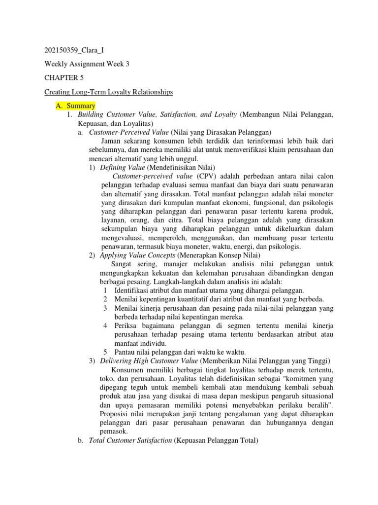 Clara I Weekly Assignment Marketing Management Chapter 5 | PDF