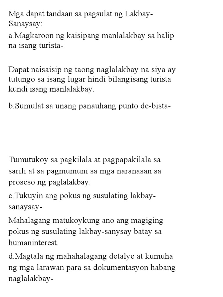 Mga Dapat Tandaan Sa Pagsulat NG Lakbay | PDF