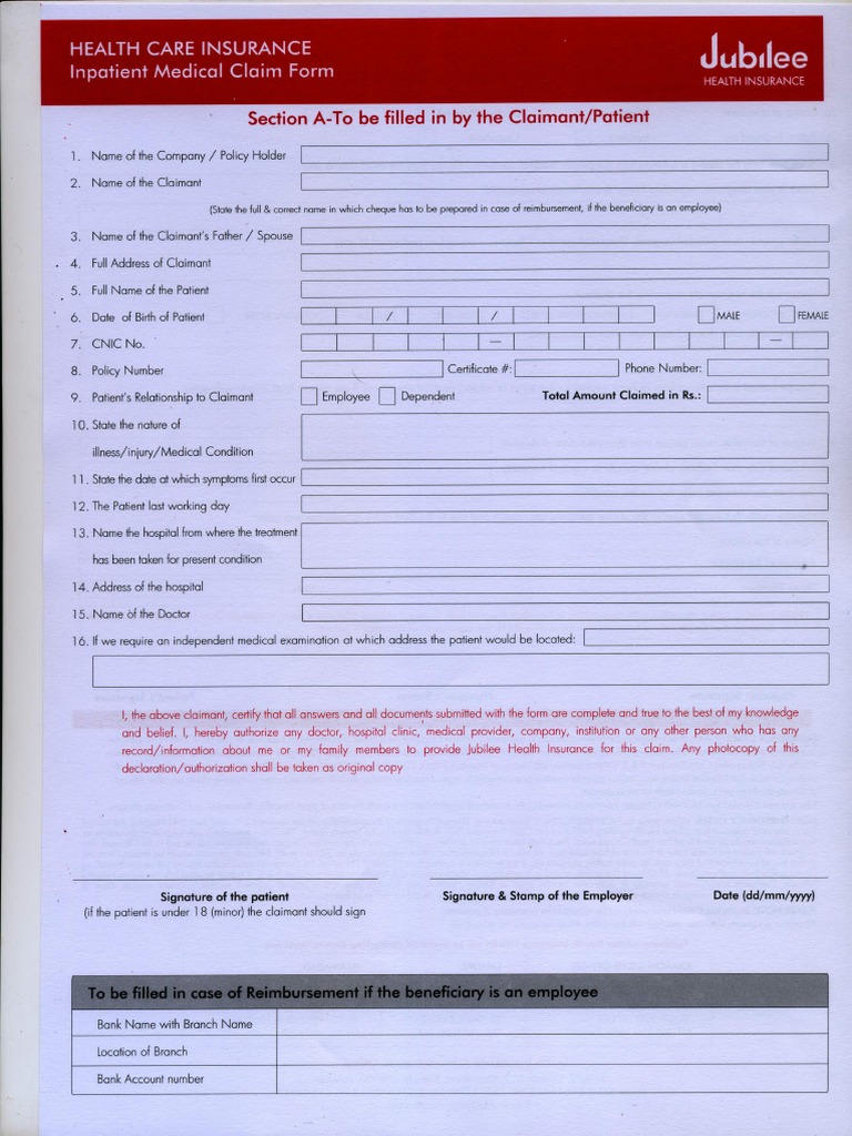 In Patient Medical Claim Form | PDF