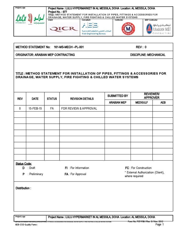 Method Statement RISK ASSESSMENT For Mechanical Piping Compress | PDF | Pipe (Fluid Conveyance ...