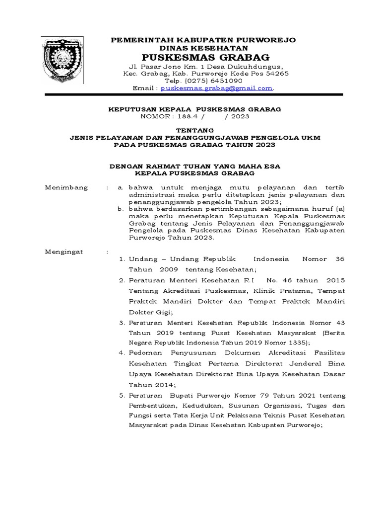 SK Jenis Pelayanan Ukm | PDF