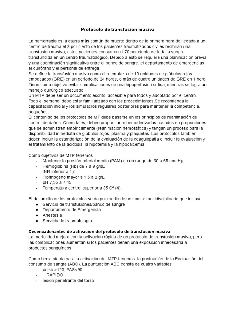 Protocolo de Transfusión Masiva (1) | PDF | Tipo de sangre ...