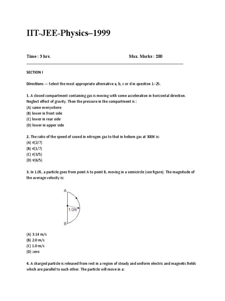 IIT-JEE 1999 Physics Question Paper | PDF | Waves | Photoelectric Effect