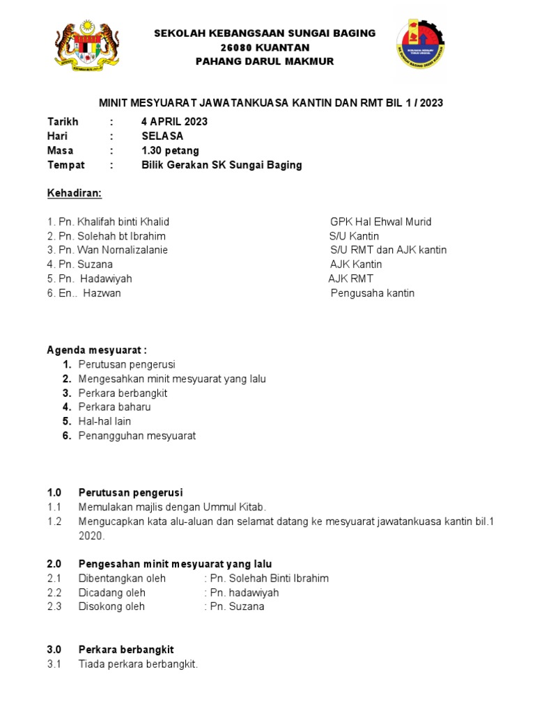 Minit Kantin 1 2023 | PDF