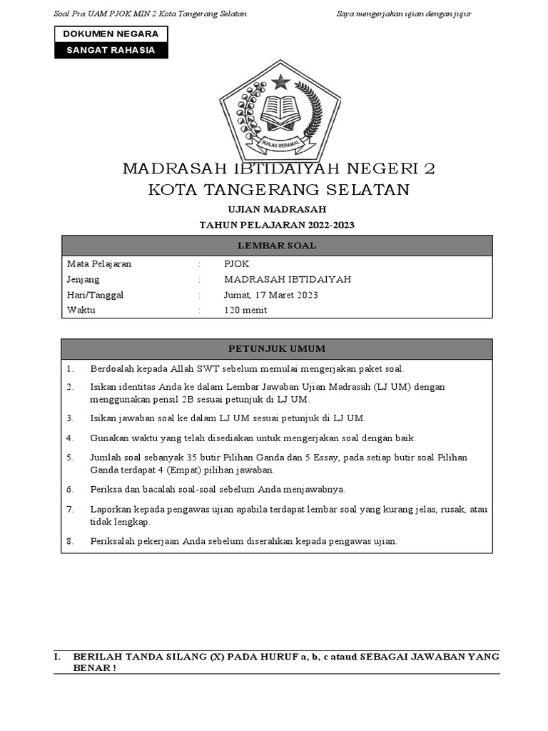 Soal Pra Uam Pjok Kelas 6 Tp. 2022-2023 | PDF