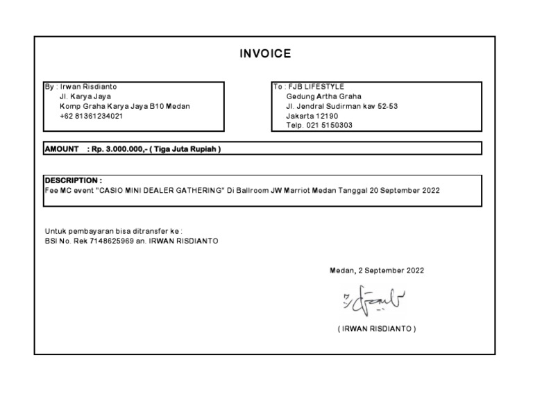 Invoice Fee MC Event CASIO Medan | PDF