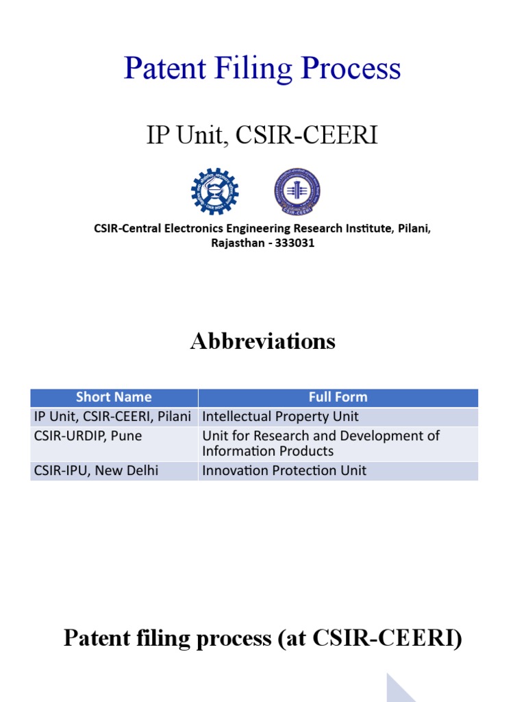 Patent Filing Process at CSIR-CEERI | PDF | Patent | Patent Application