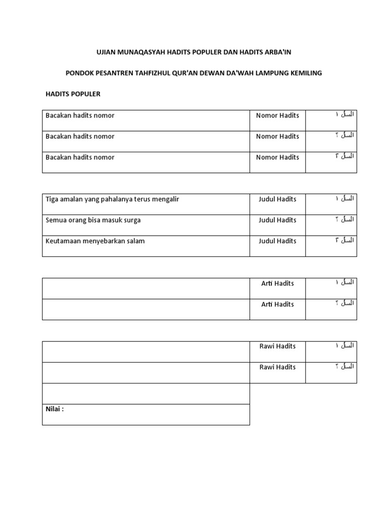 Ujian Hadits Populer dan Arba'in | PDF