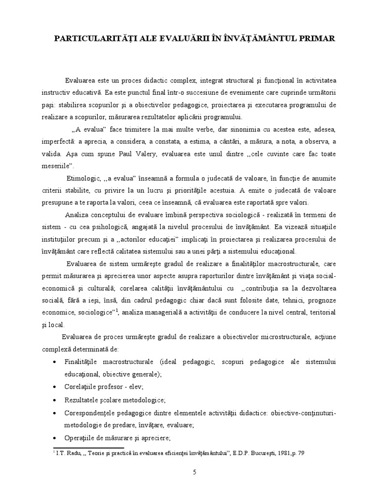 Particularitati Ale Evaluarii | PDF