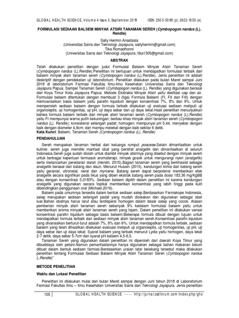 Formulasi Balsem Minyak Sereh | PDF