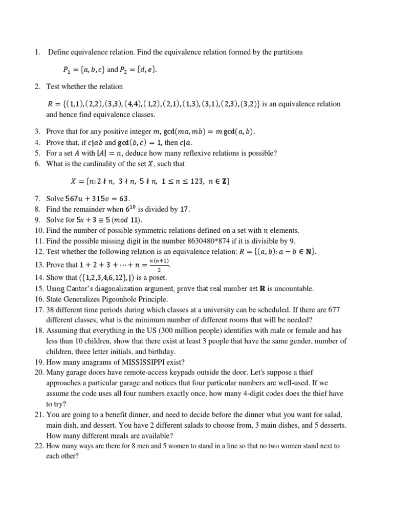 Practice Problem On Discrete Mathematics 2023 | PDF