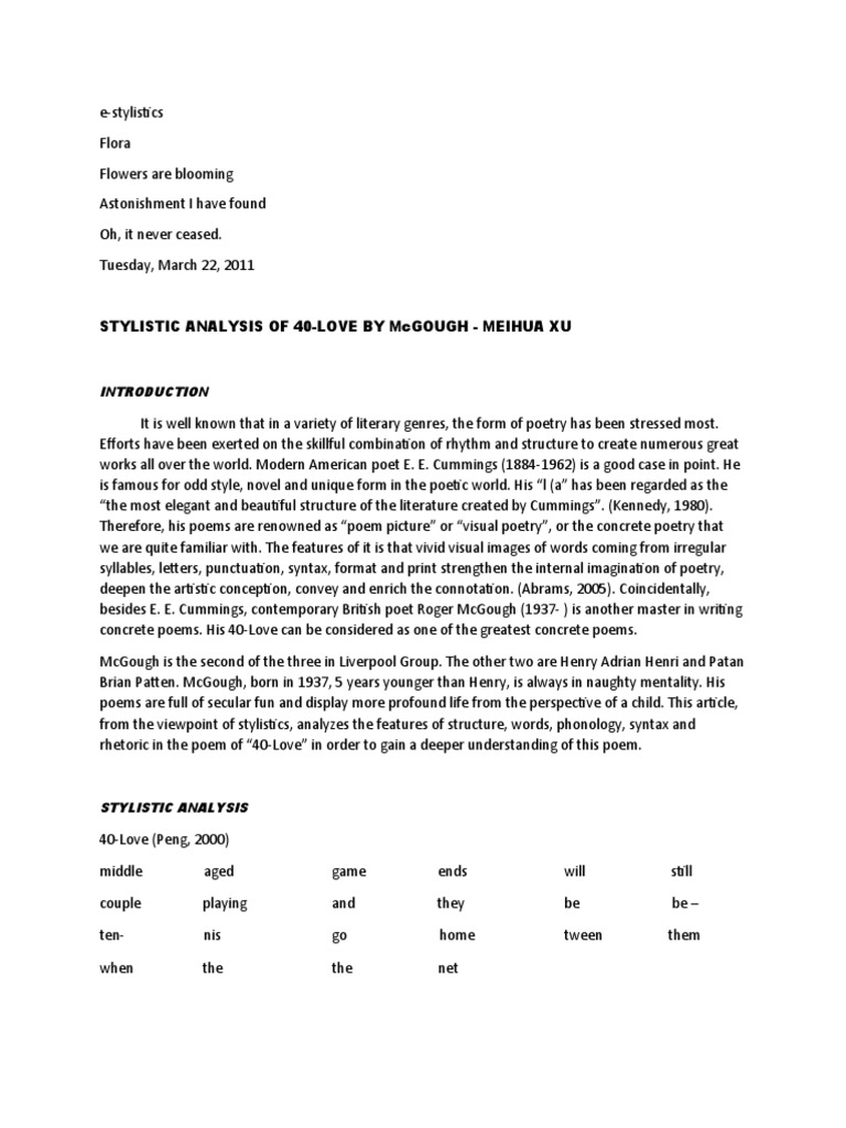Stylistic Analysis of McGough's 40-Love | PDF | Art | Poetry
