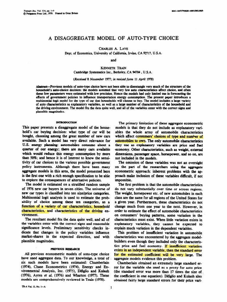 A Disaggregate Model of Auto-Type Choice Charlet: (Retched 8 November 1 ...